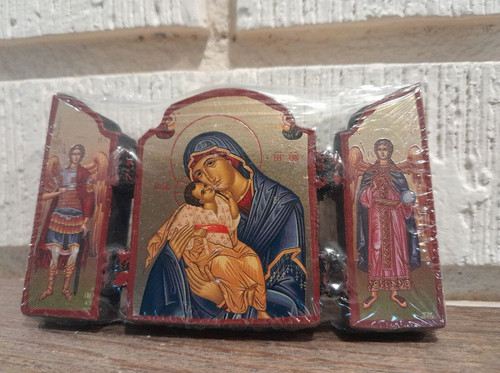 Triptych Lithography Icon Theotokos Sweet Kissing | OrthodoxGladness