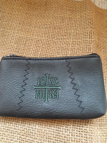 Leather IC XC NIKA Bag Black with Green Embroidery | OrthodoxGladness