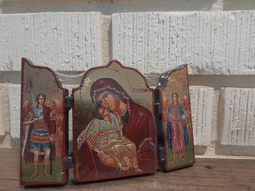 Triptych Lithography Icon Theotokos SweetKissing | OrthodoxGladness