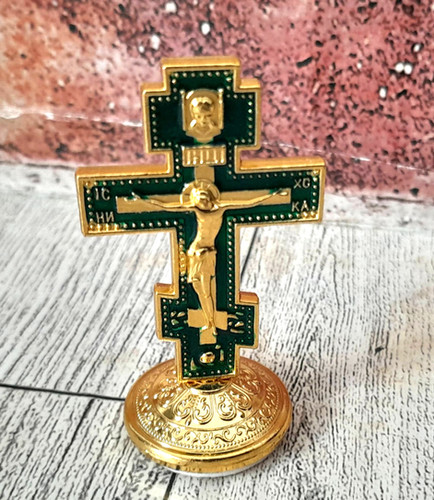 Three Bar Cross with Sticky on Bottom - Green | OrthodoxGladness