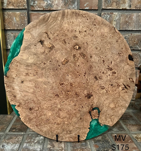 Burl Maple Plate with blue epoxy | Heart and Wood