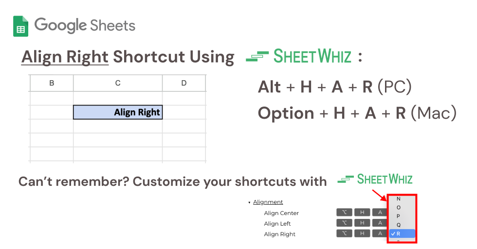 Align Right Shortcut in Google Sheets (Same as Excel!)