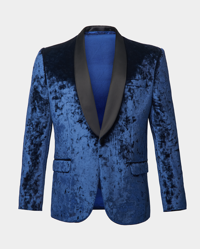 Navy Tailored Fit Crushed Velvet Dinner Jacket | Debonair