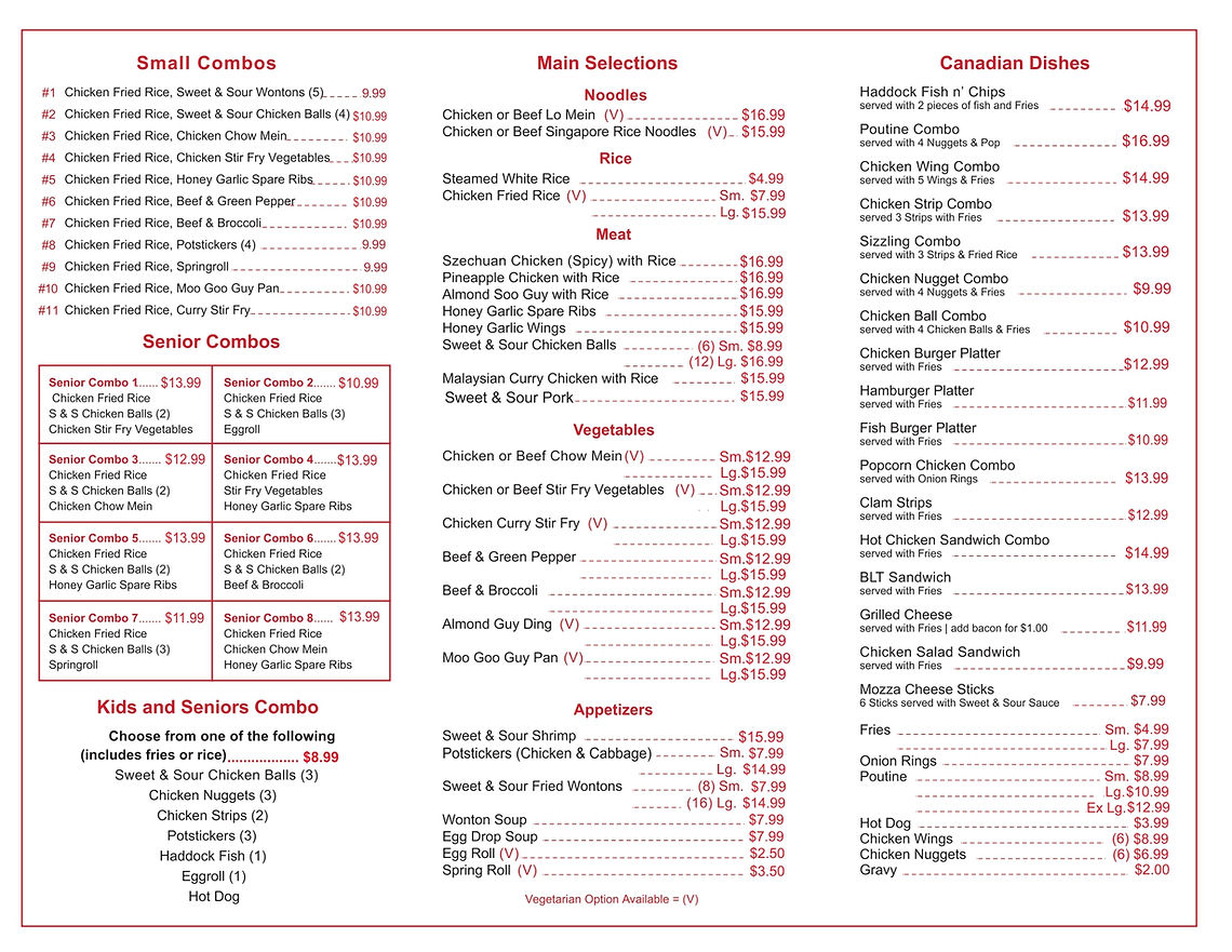 Chinese Restaurant Fredericton | Menu | Chong’s Place