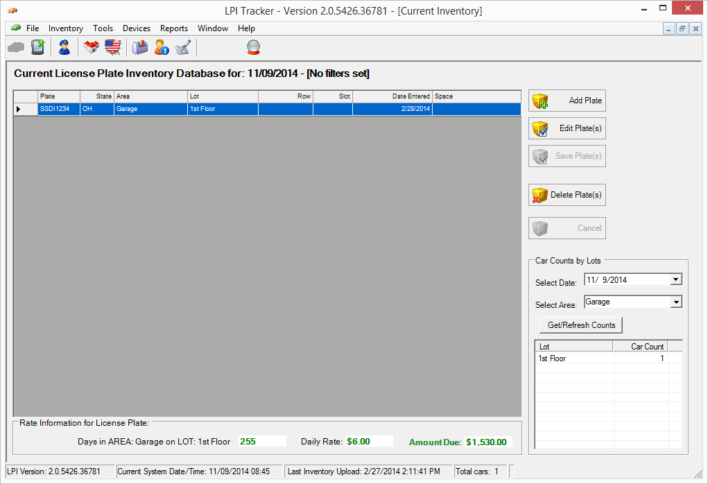 LPI Tracker® - Screen Shots - License Plate Inventory system
