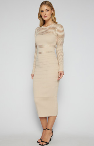 Carla Long Sleeve Knit Midi Dress Beige | Oona & I Boutique