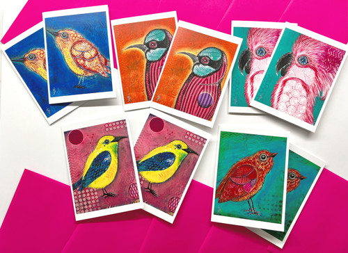 Pink Storied Bird Cards | Jayshieldsart