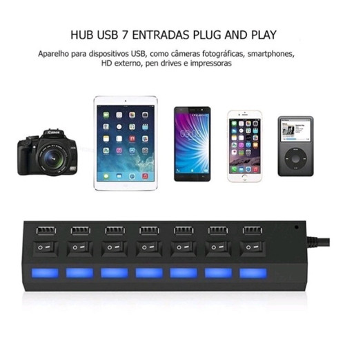 Expansor Hub Usb 2.0 e 3.0 com led 4 e 7 Portas Super Rápido 5.0 Gbps ...