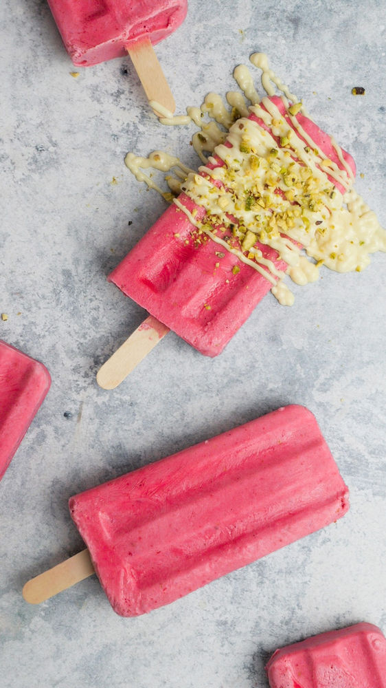 Raspberry and coconut ice-lollies