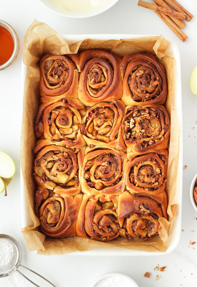 Caramel apple stuffed cinnamon buns