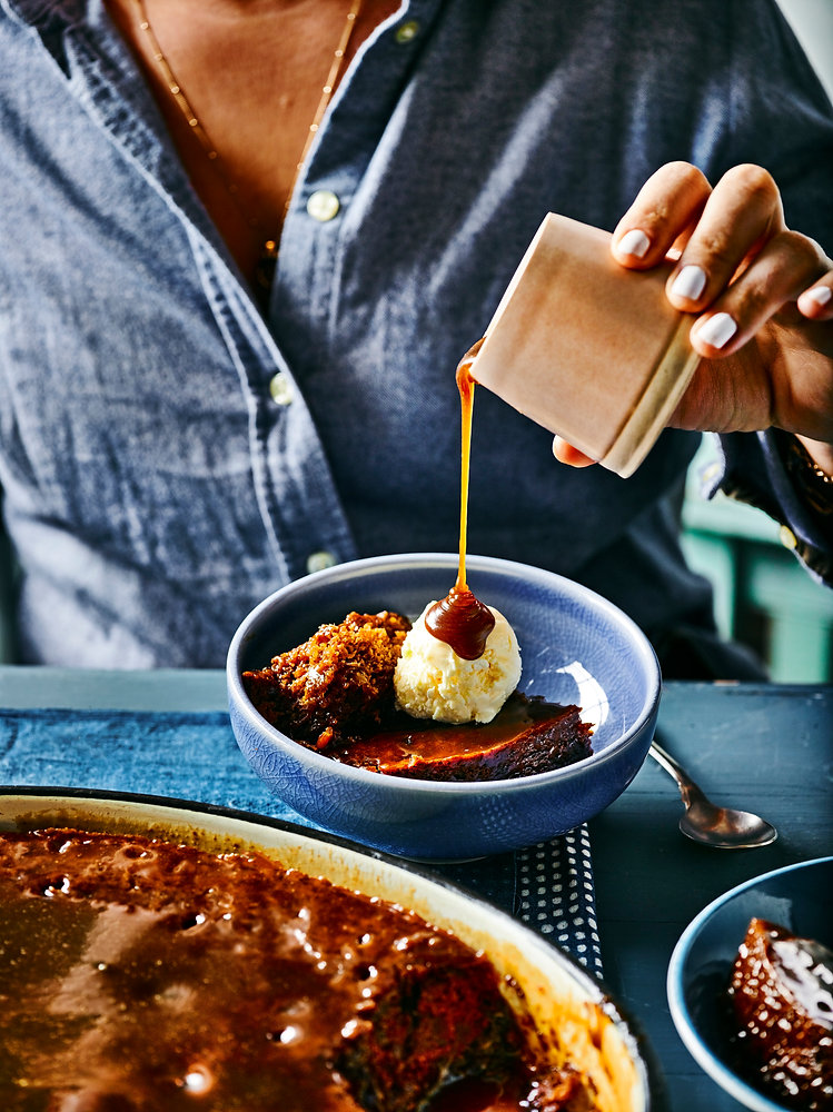 Sticky toffee pudding with hot toffee sauce