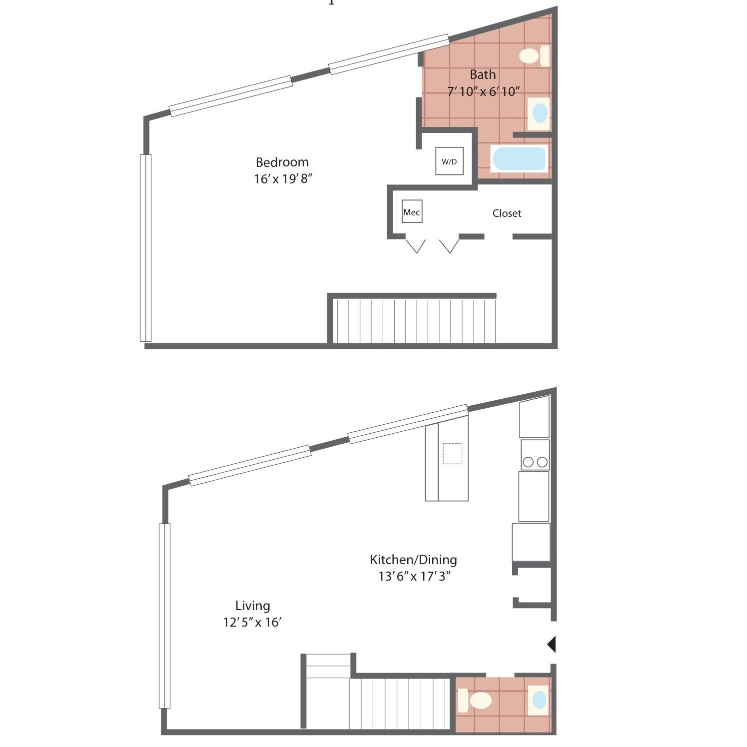 C2 - One Bedroom Bi-Level Corner | Floor Plans at Hatboro Lofts