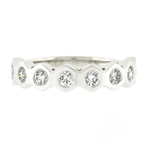 Platinum 0.52ctw Round Burnish Set Diamond Stackable Hexagon Shape Band ...