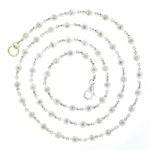 18k White Gold 2.63ctw Bezel Set 20" Diamond by the Yard Chain Necklace ...