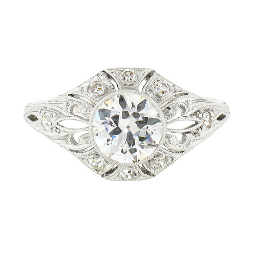 Antique Art Deco Platinum 1.05ctw European Diamond Open Work Engagement ...