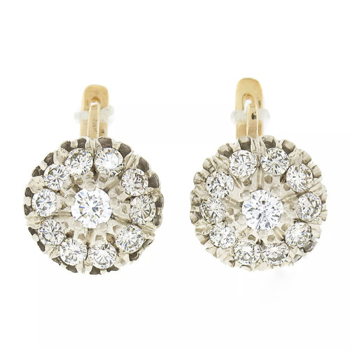 Vintage 14k Two Tone Gold 1.65ctw Round Brilliant Diamond Cluster Drop ...