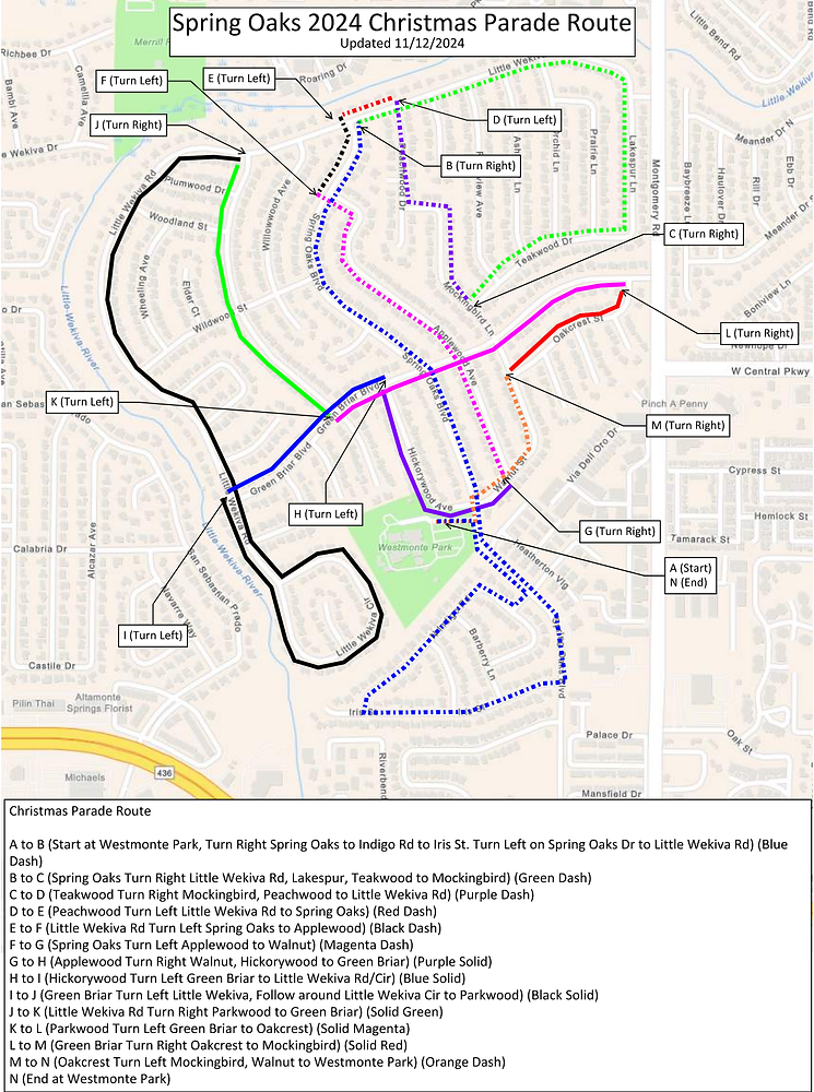 Spring Oaks 2024 Christmas Parade Route