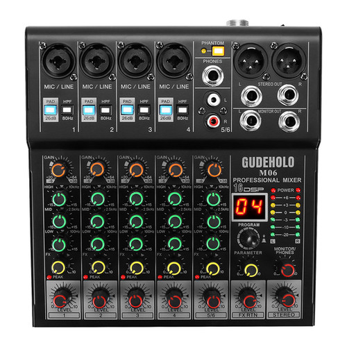 GUDEHOLO 6-Channel Professional DJ Audio Mixer, DJ Controller Sound ...