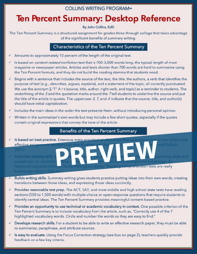 Ten Percent Summary Desktop Guide (10 pack, print) | Collins Education As