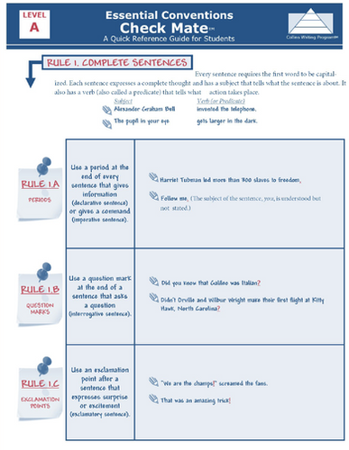Essential Conventions Check Mate Quick Reference Folders – Level A (Gr ...