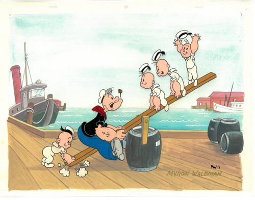 Popeye the Sailor on Seesaw with Nephews Pro #1 limited Edition Cel ...