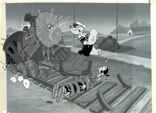 Great Train Stoppery - A signed Popeye the Sailor Hand-Painted Cel with ...