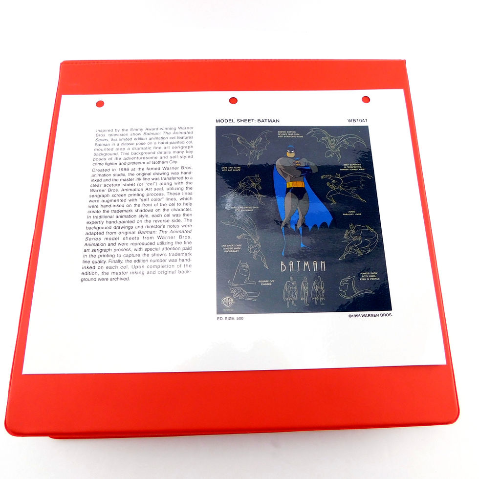 BATMAN Model Sheet Warner Bros Gallery Laminated Cel Promo Binder Page ...