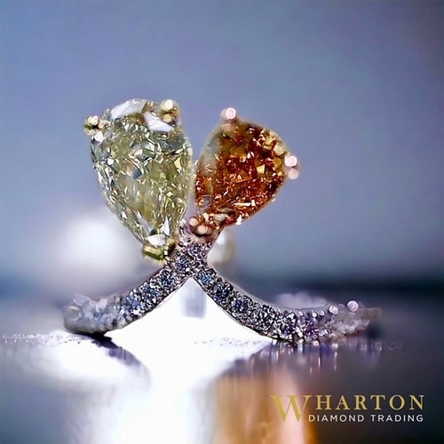 Pear Shape Yellow and Orange Diamond Ring | No Toi et Moi | WHARTON ...
