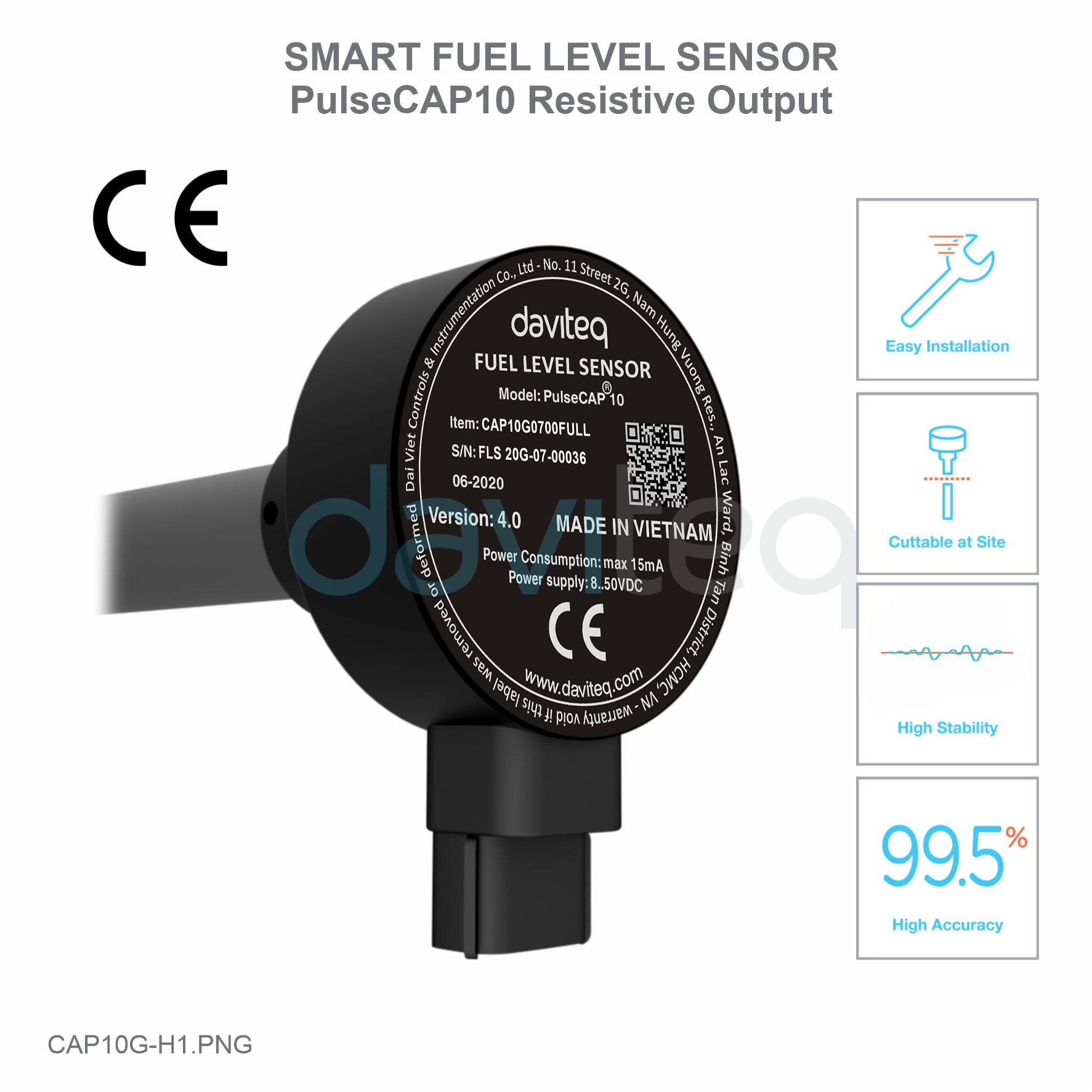CAP10G Resistive Fuel Level Sensor for Generator Monitoring