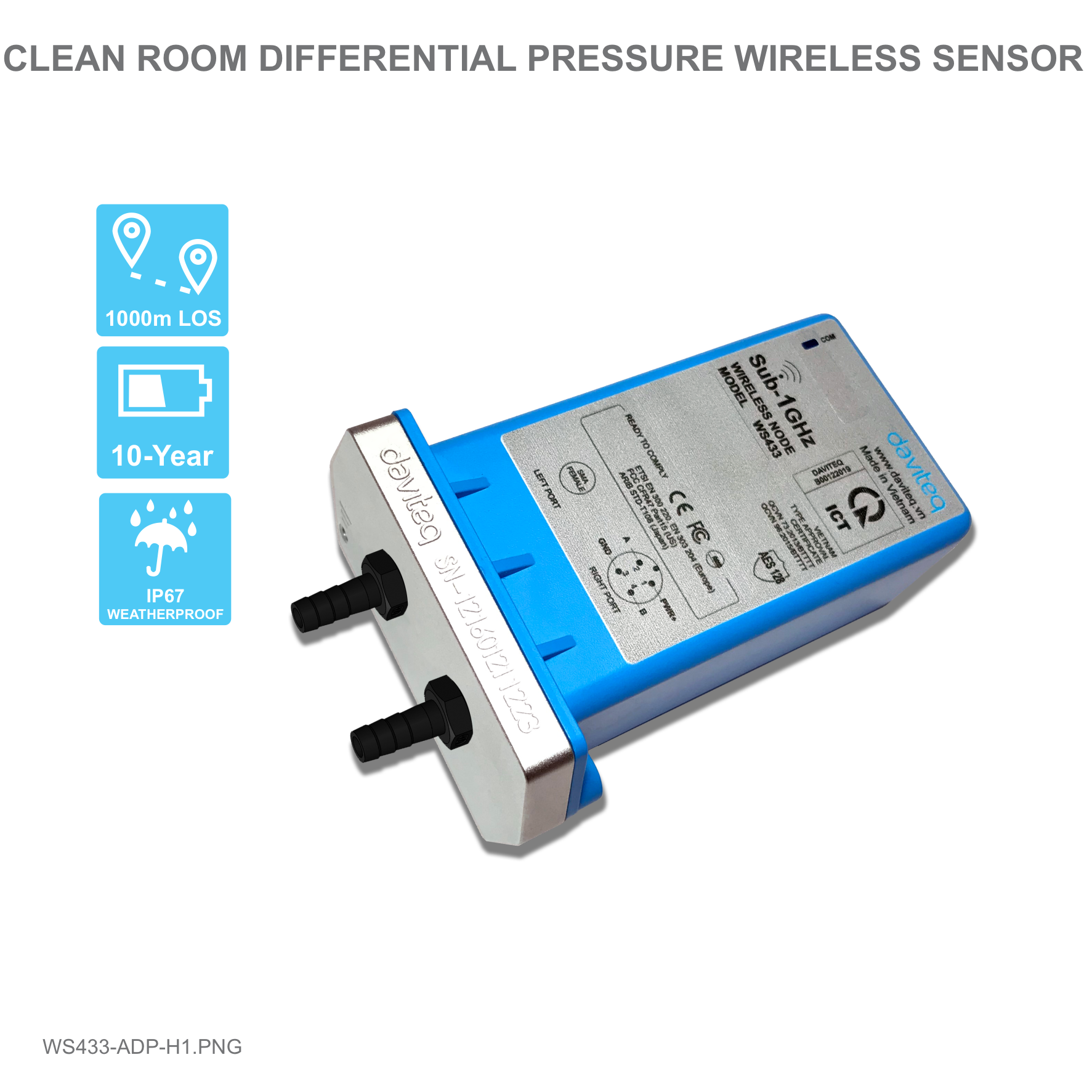 Room Differential Pressure Sensor for Cleanroom Monitoring