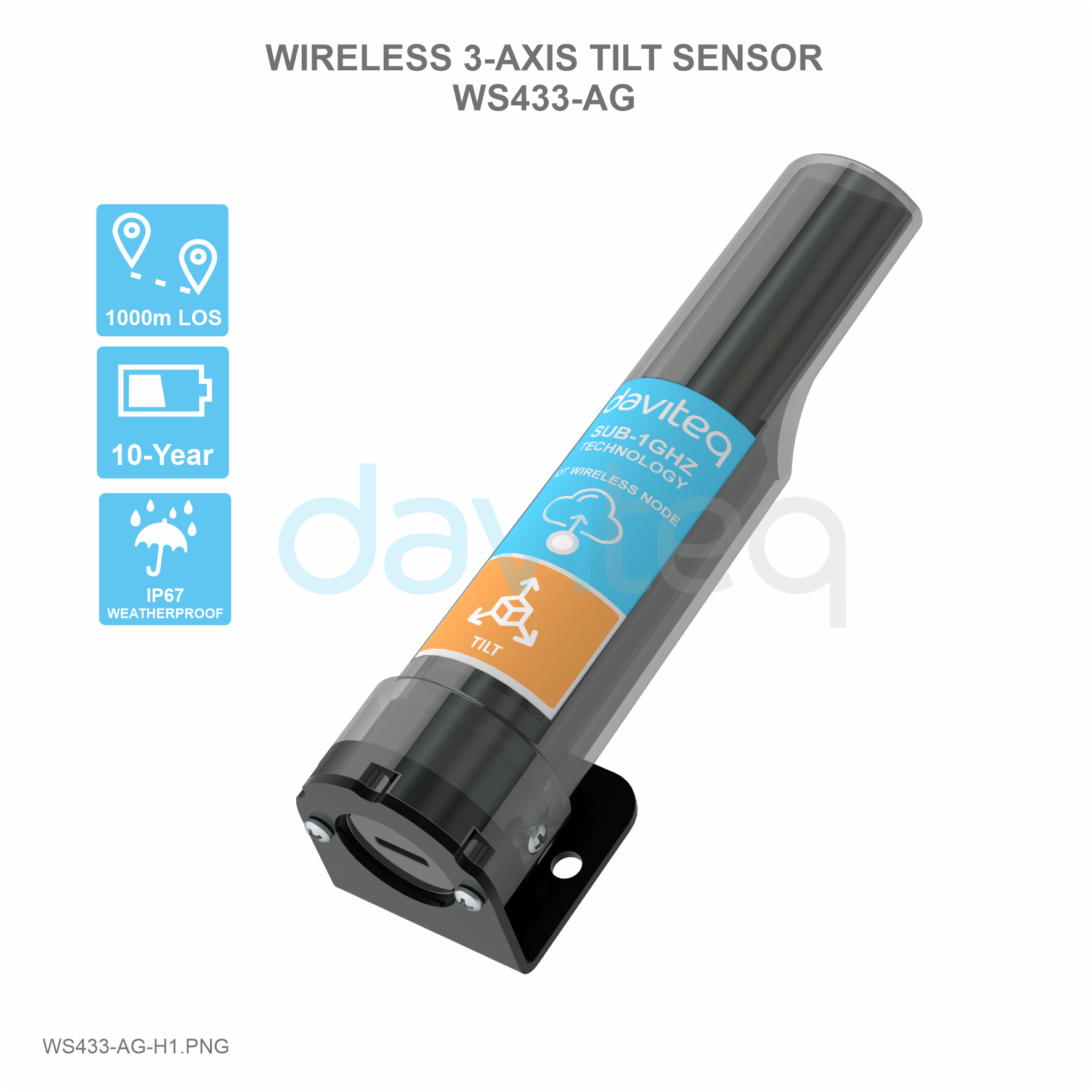 Wireless 3-Axis Tilt Sensor with Sub-GHz & IP67 for Structures