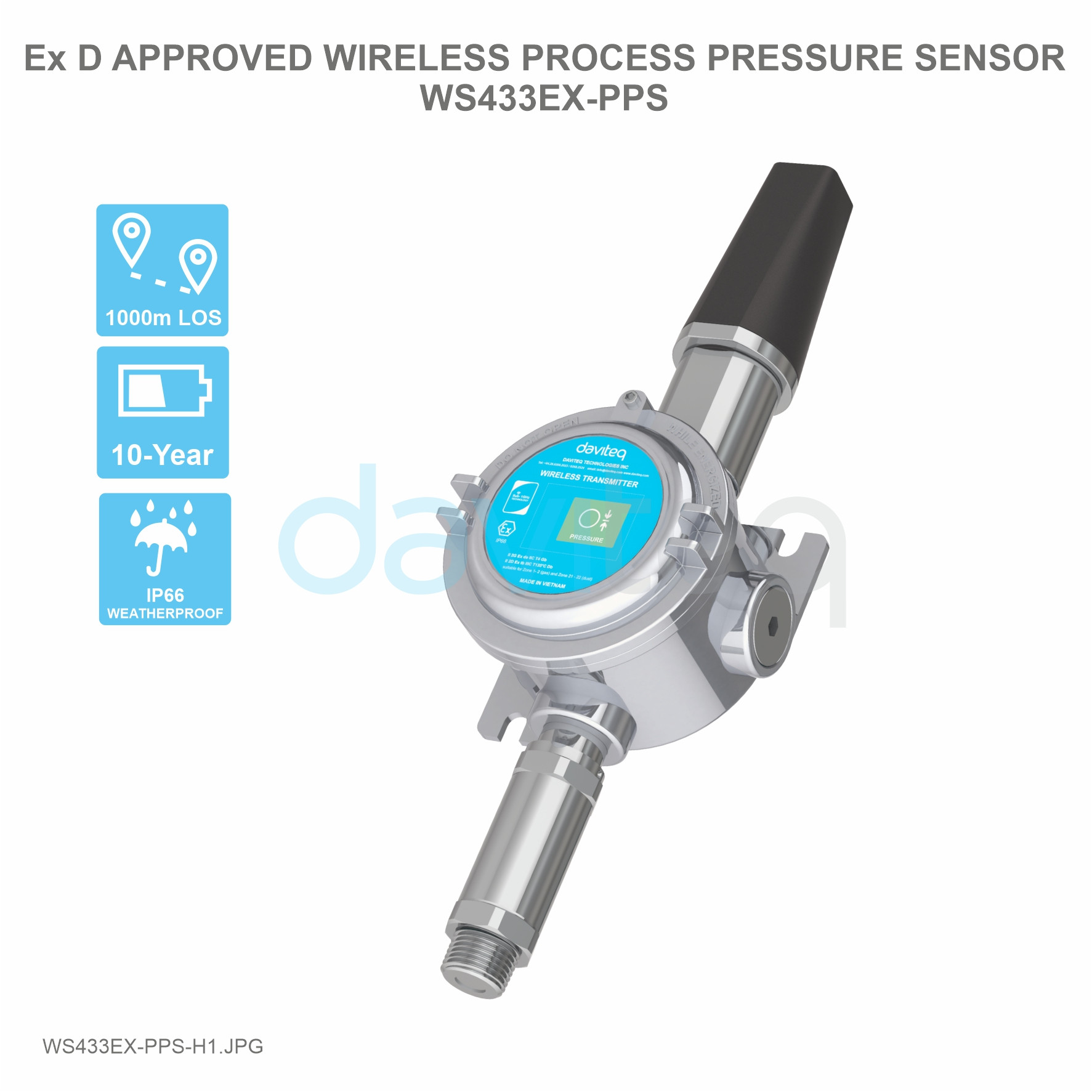 Sub-GHz Ex d Process Pressure Sensor for Hazardous Zones