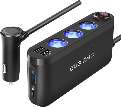 Car Cigarette Lighter Splitter Quick Charge 3.0 and USB C Charger 20W ...