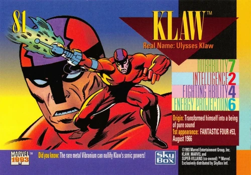 Klaw Real Name Ulysses Trading Cards | Felix Hobby Shop Inc.