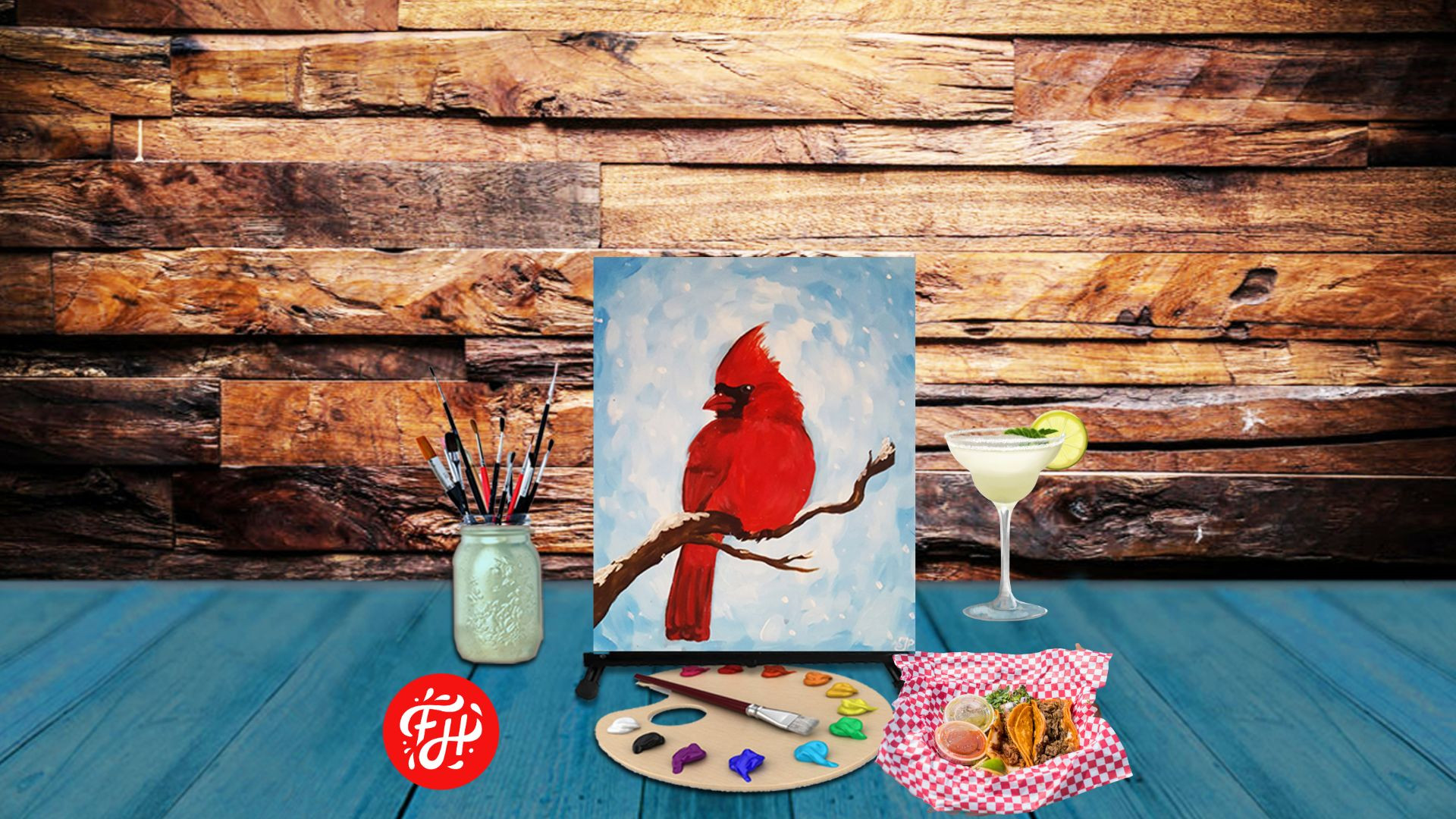 Cardinal in Snow Paint & Sip Night | The Farmhouse Art