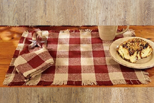 Barn Red & Tan Check Cotton Burlap Placemat | N.E. Country Barn