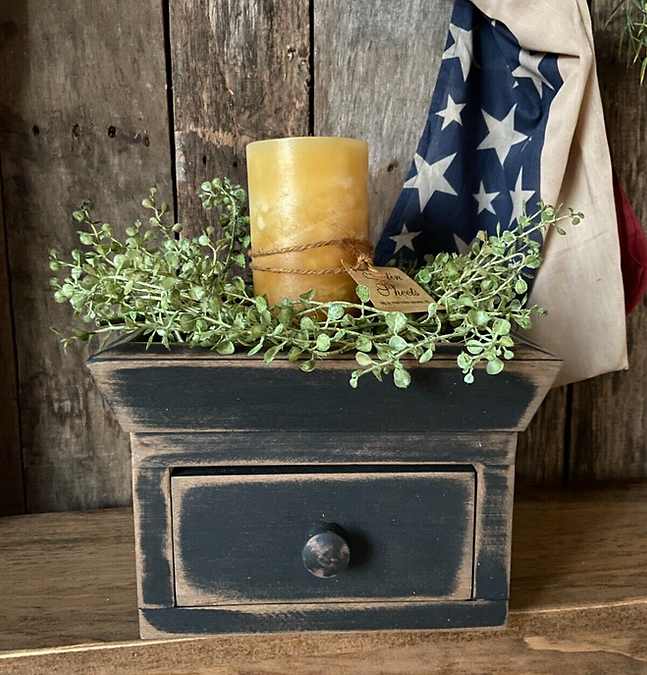 Primitive Handcrafted Wood Candle Box Cubby W/ Drawer | N.E. Country Barn