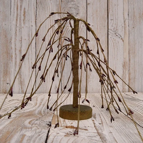 7" Burgundy Pip Berry Willow Tree W/ Wood Base | N.E. Country Barn