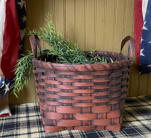 Handcrafted Distressed Burgundy Hearth Basket | N.E. Country Barn