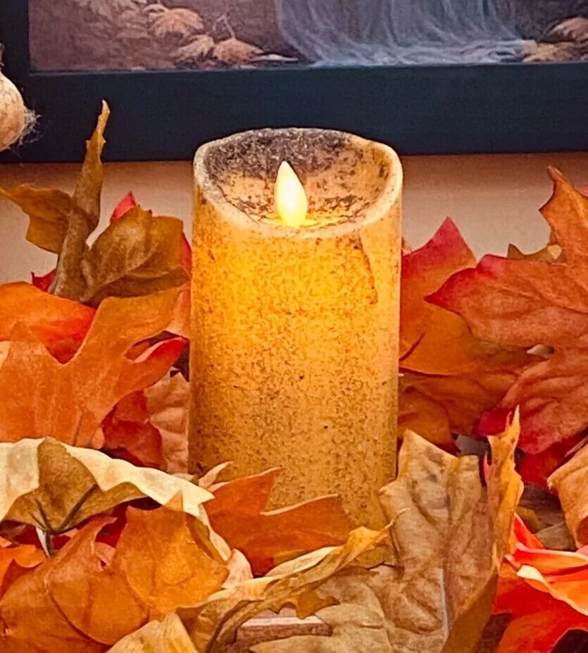 Scented Flickering Flame Mustard Timer Pillar Candles / 2 Sizes | N.E ...