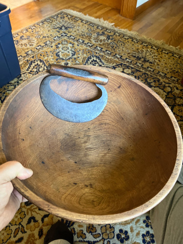 Early 19th century 14 1/2 inch maple footed bowl & chopper | Country ...
