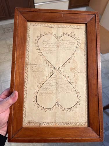 Early pen & ink Pa. Dated 1835 baptismal with hearts super folk art ...