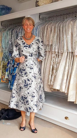 Lizabella silver and navy dress Mother of Bride dress from L of Ayr.