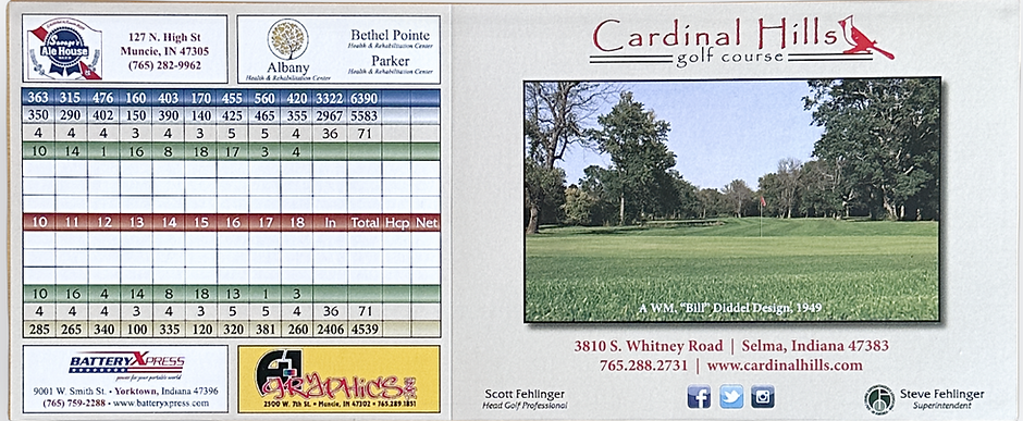 Scorecard | Cardinal Hills Golf Course