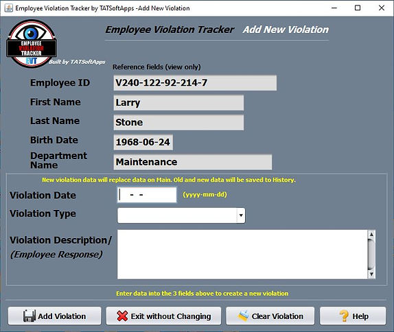 Employee Violation Tracker Screenshots