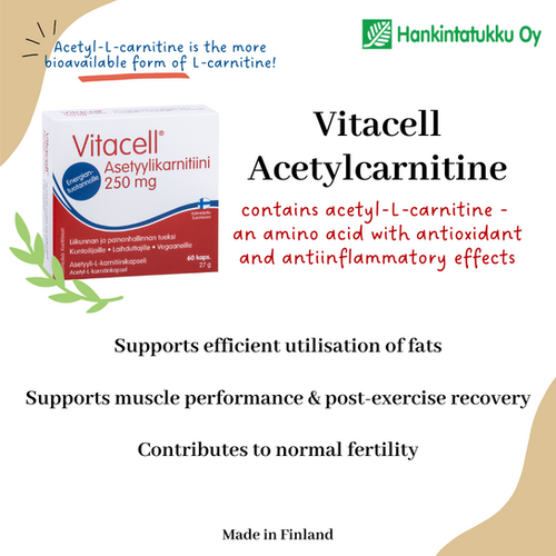 Hankintatukku Vitacell Acetylcarnitine 250mg capsules 60's [Exp: 3 Sep ...