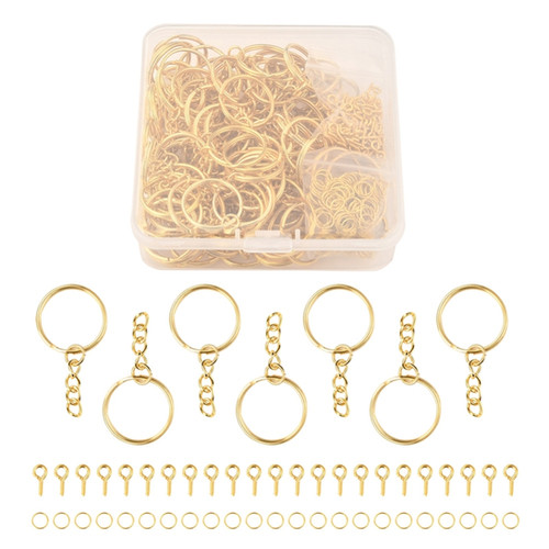 100 Boxed Gold Keyring Sets - Keychain, Jump Ring & Screw Eye Pin | Art ...
