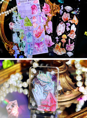 3 Sheets Laser Secret Gems Crystal Stickers Clear Acetate Sheets | Art ...