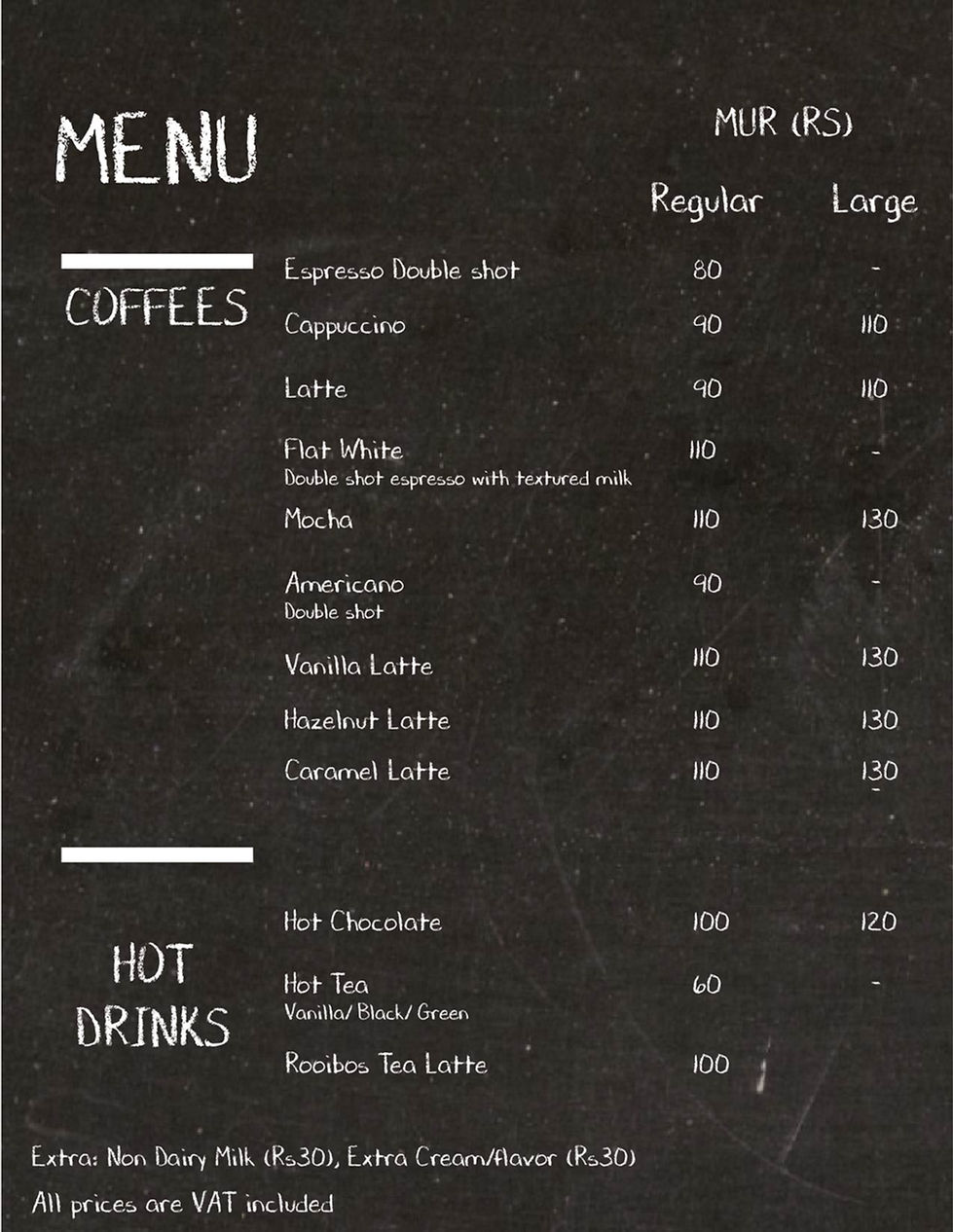 MENU | Artisan Coffee | Mauritius