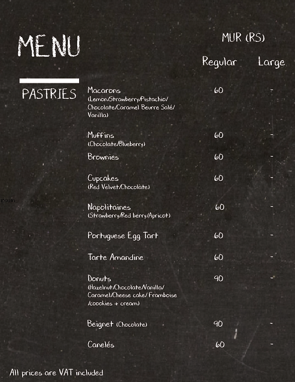 MENU | Artisan Coffee | Mauritius